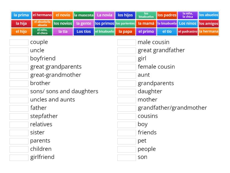 Familia-Personas y Adjetivos - Match up