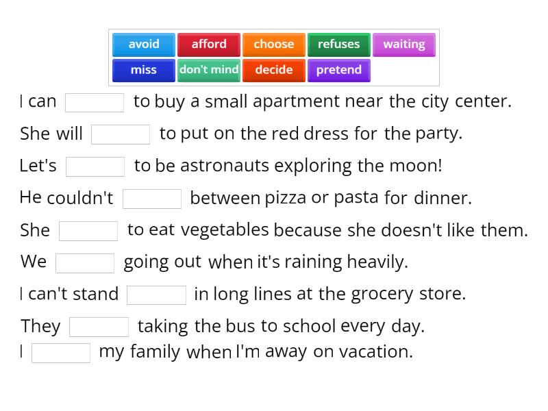 verbs (ing&to) - Complete the sentence