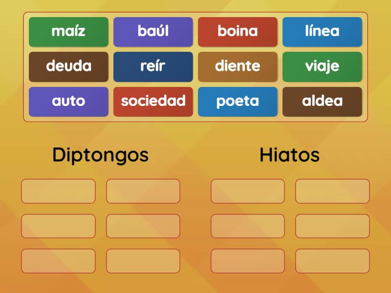 Agrupa las siguentes palabras según corresponda, si son diptongos o ...