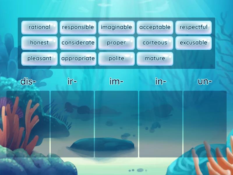 Summit 1, Unit 5, lesson 1, Negative prefixes - Group sort