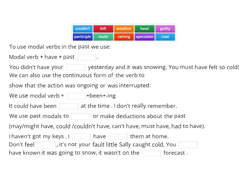 Past modals rules from Gold Experience b2+ unit 5 - Missing word