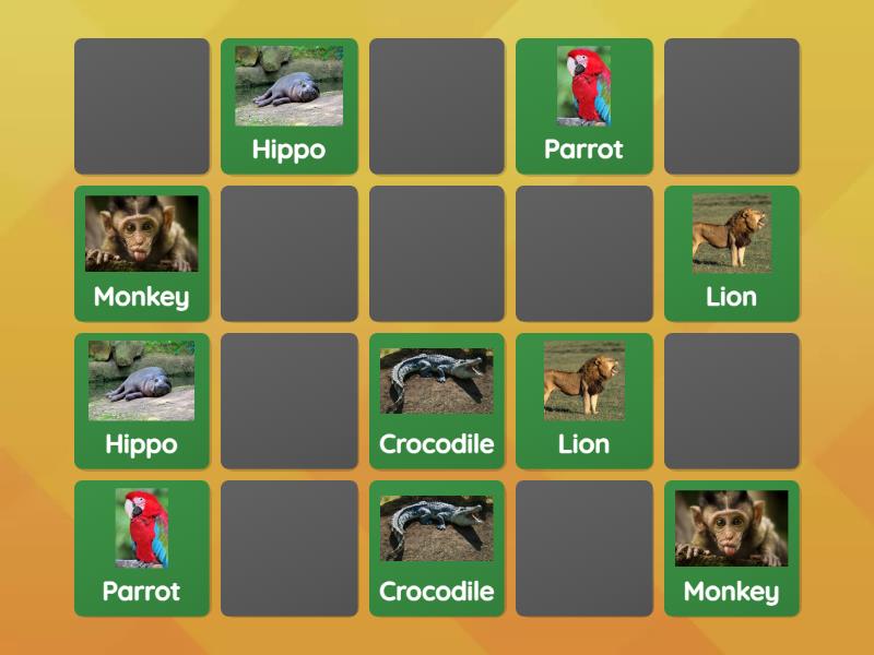 Wild animals memory game - Matching pairs