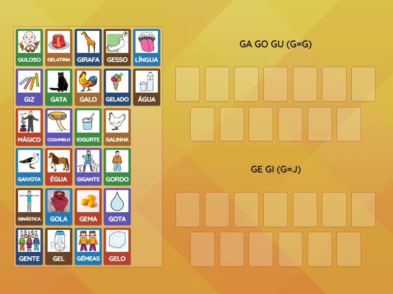 PALAVRAS COM GA GE GI GO GU - Ordenar por grupo