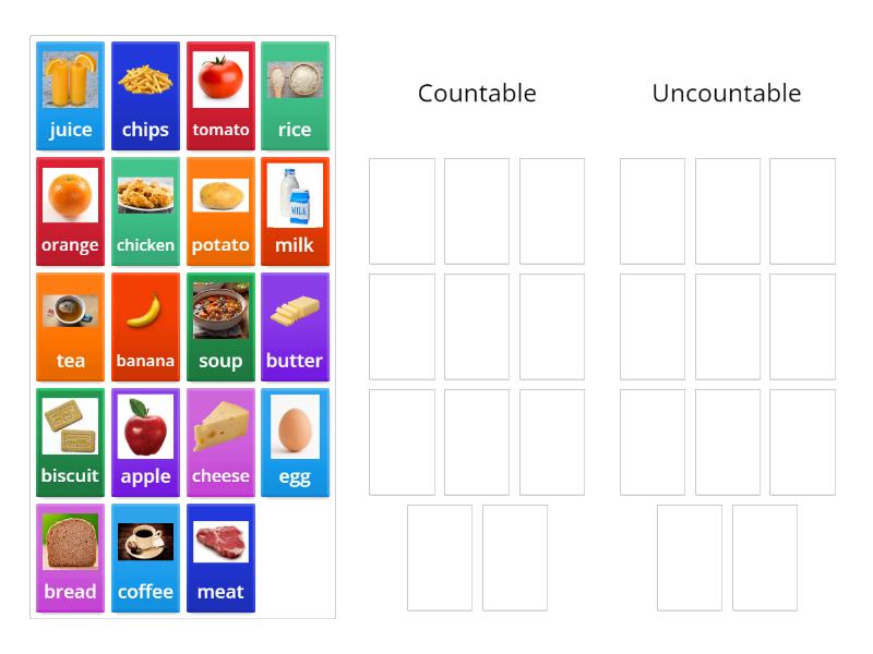 Prepare 1, Unit 6. Countable and uncountable nouns - Group sort