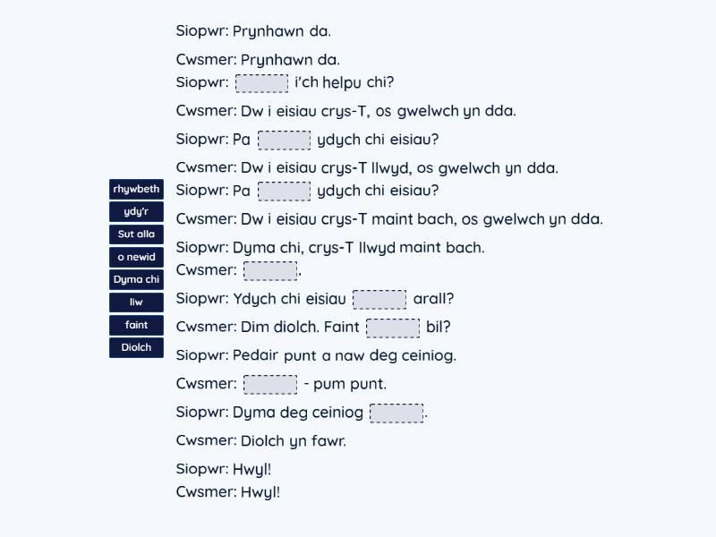 Sgwrs mewn siop ddillad, CC3 - Complete the sentence