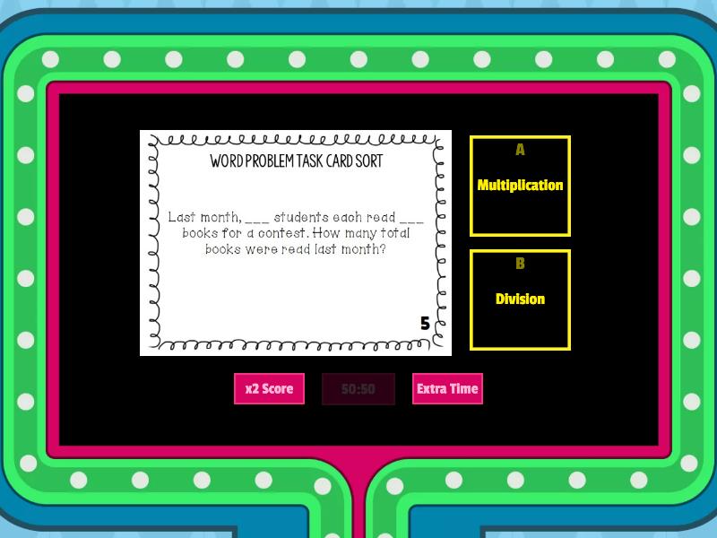 Word Problem Sort by Operation (Mult and Div) - Gameshow quiz