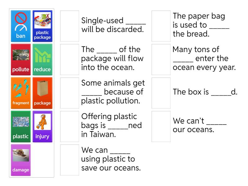 Ocean Pollution vocabulary - advanced - Match up