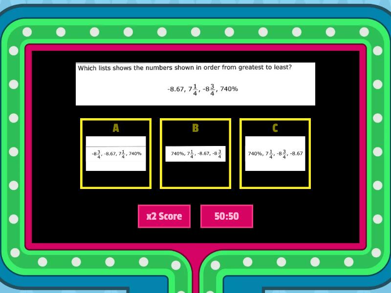 8.2D Ordering Real Numbers Review - Gameshow quiz