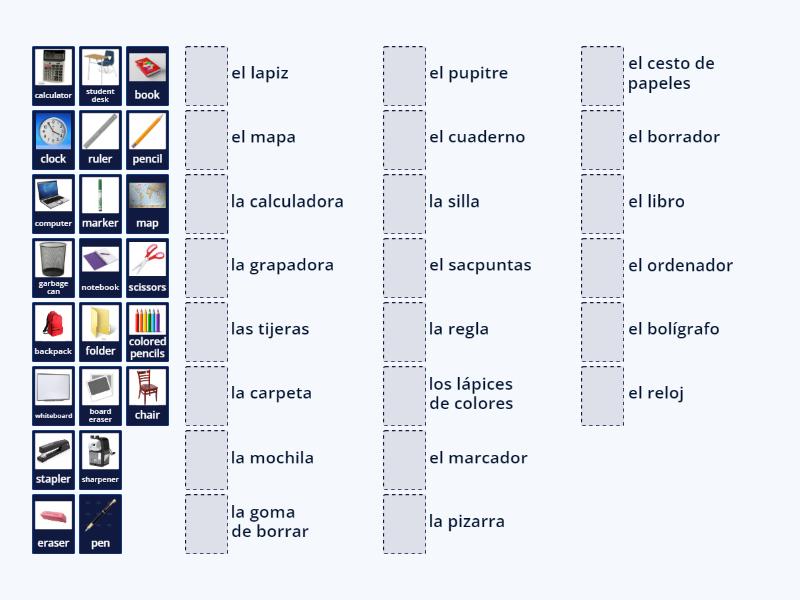 los materiales escolares - Match up