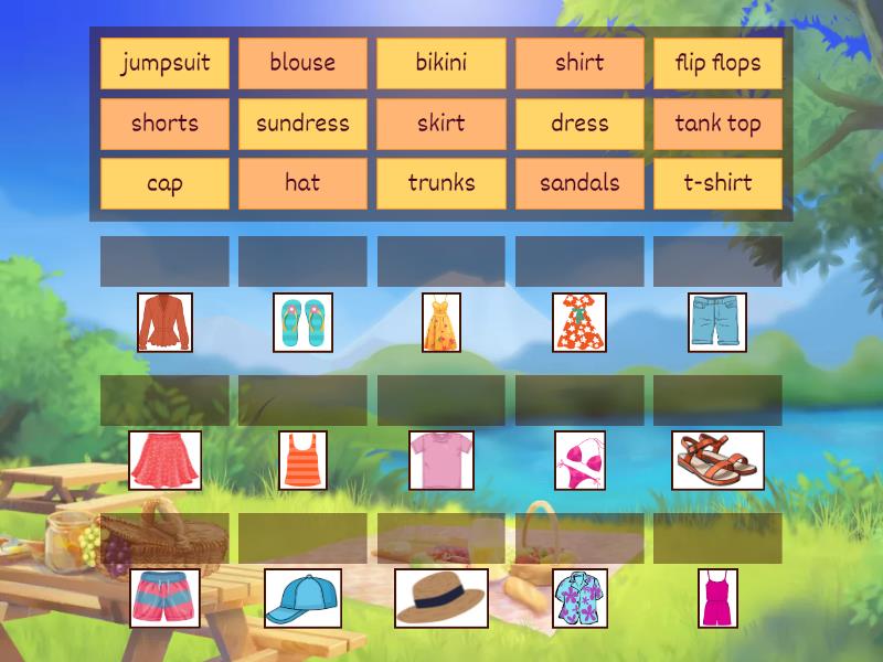 Summer clothes words, match - Match up