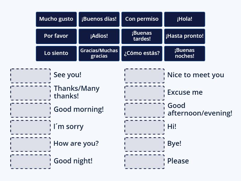 greetings/saludos y despedidas - Match up