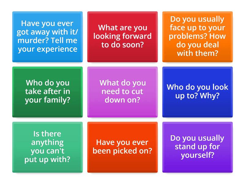 Answer the questions using phrasal verbs - Flip tiles