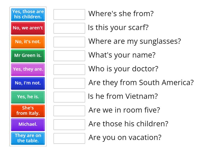 'To be' Questions - Match up