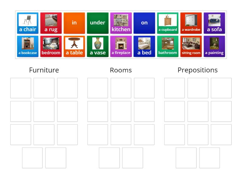 Rooms, furniture, prepositions - Group sort