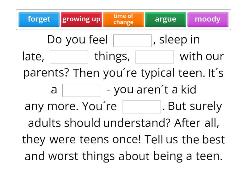 Teenagers lives - Complete the sentence