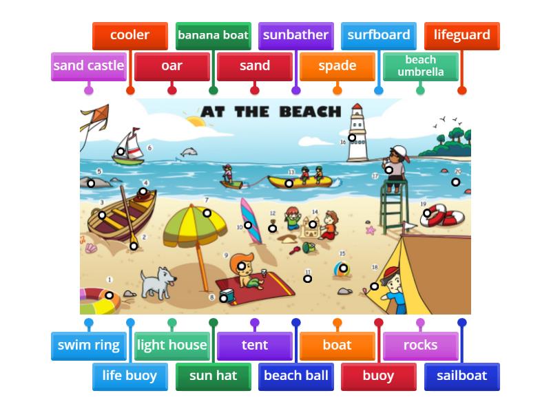 At the beach vocabulary - Labelled diagram