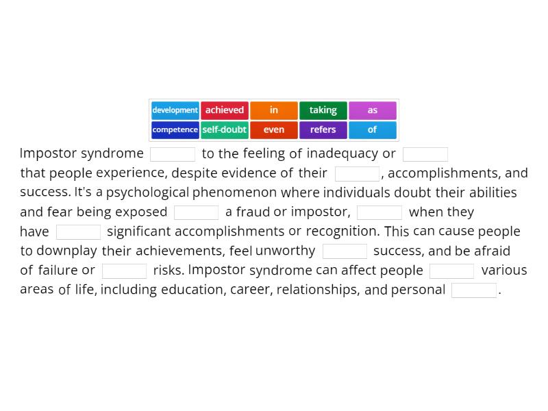 Impostor Syndrome - definition and advice: gap fill • @ada.englishlab ...