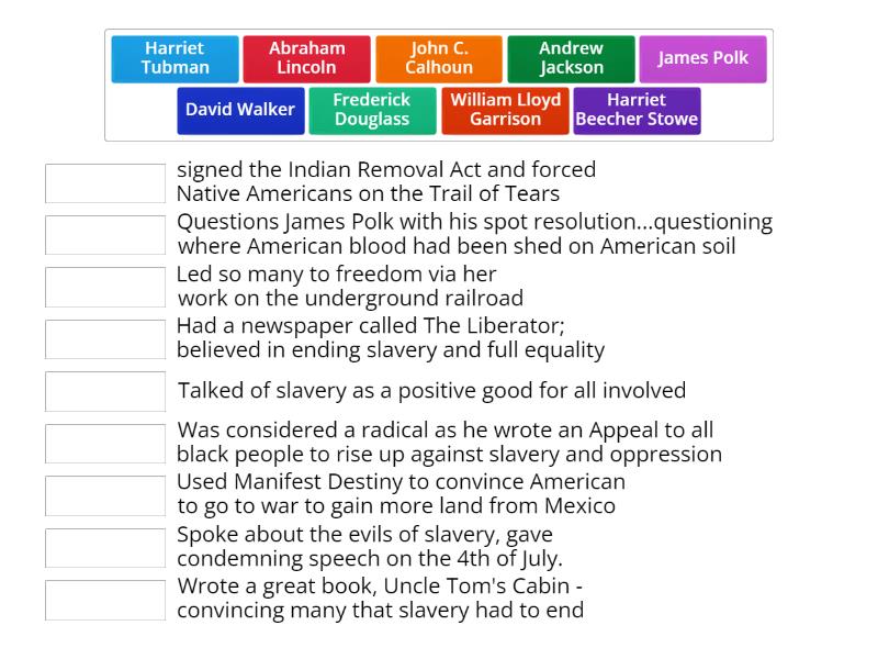 Matching People - Slavery and Sectionalism - Match up