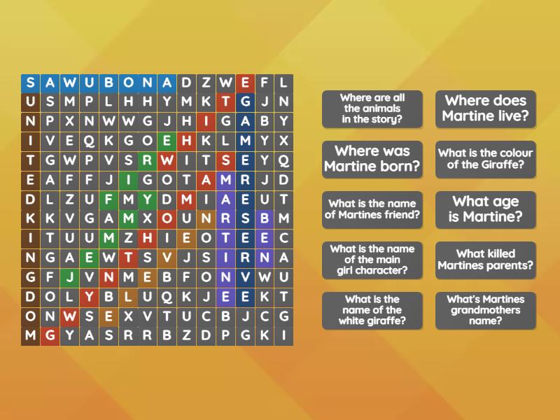 The White Giraffe - Wordsearch