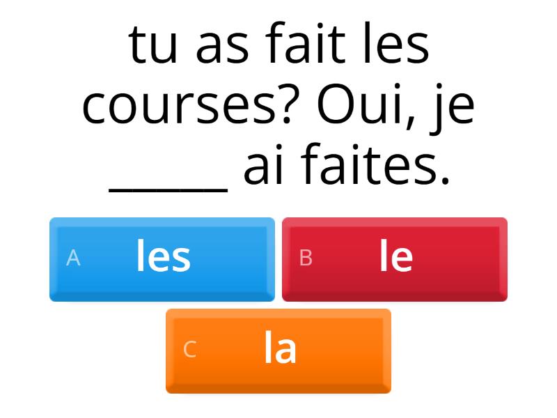 Direct Object Pronouns in French - Quiz