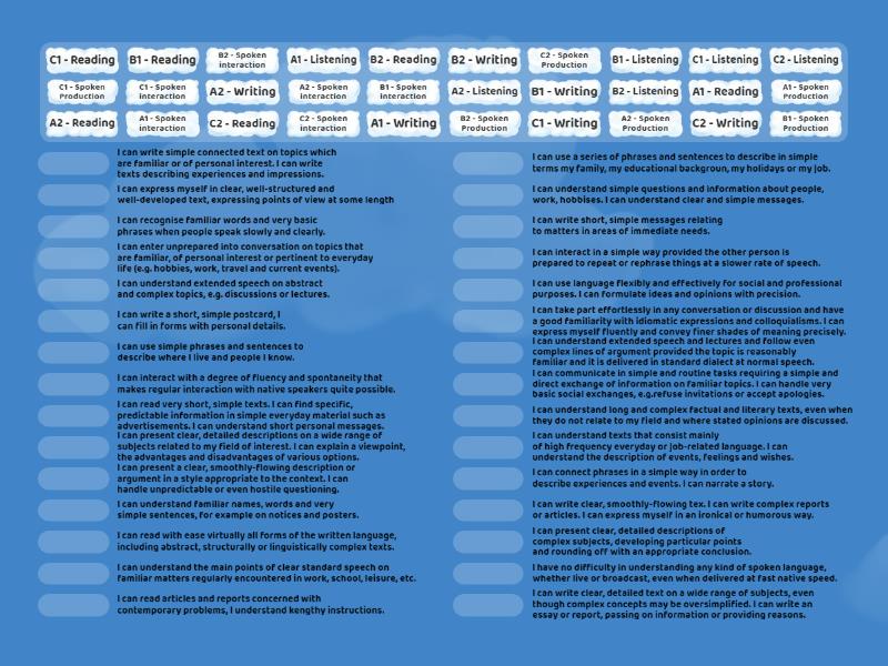 CEFR - Self-assessment grid - Match up