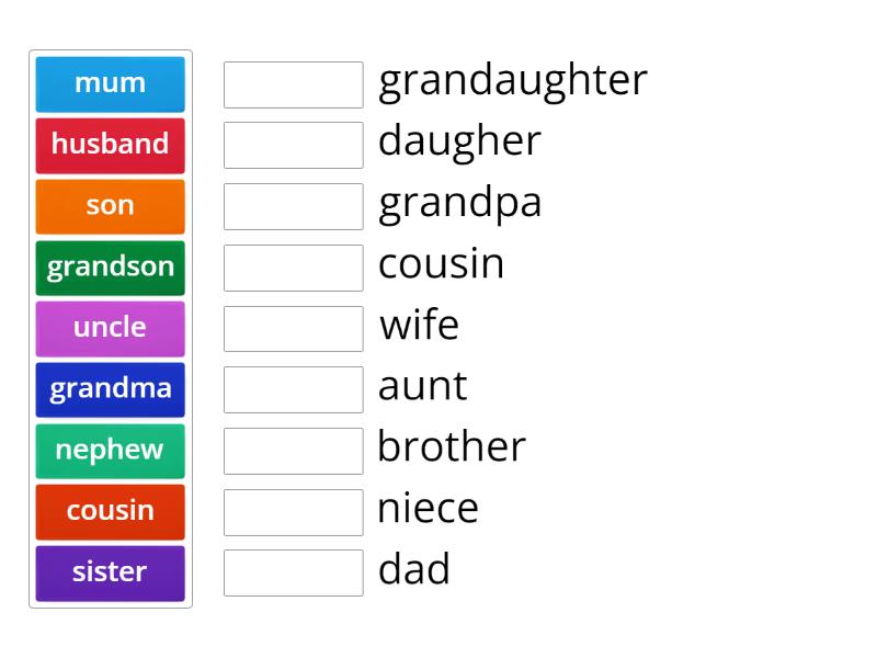 Own it! 1 - unit 1 - find pairs - family vocabulary - Match up