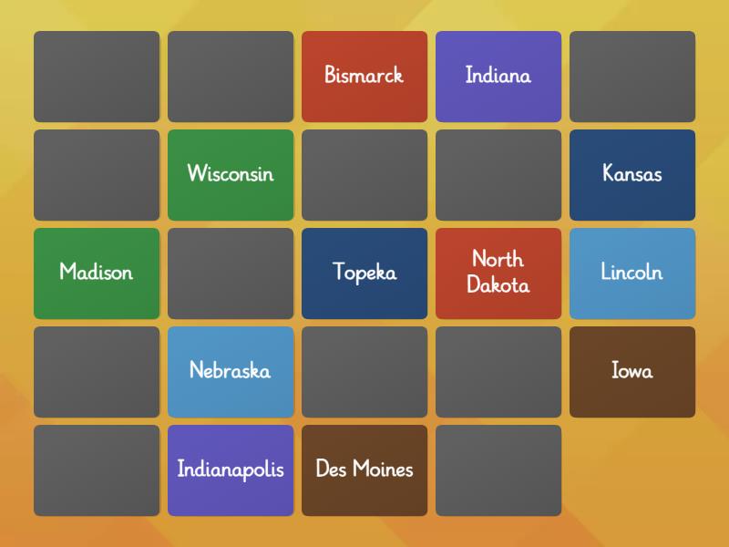 Match the Midwest state with its correct capital city - Matching pairs