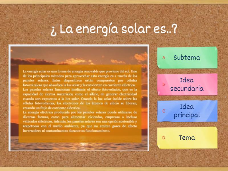 Identifica el tema, subtema e idea principal - Questionário