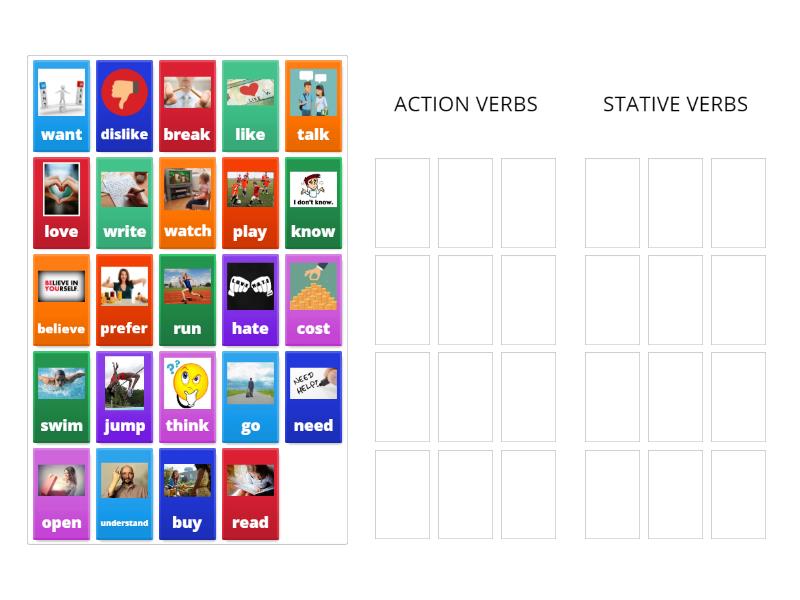 Stative verbs and action verbs - action verbs mohou byt v -ing, stative verbs jsou vzdy jen v ...