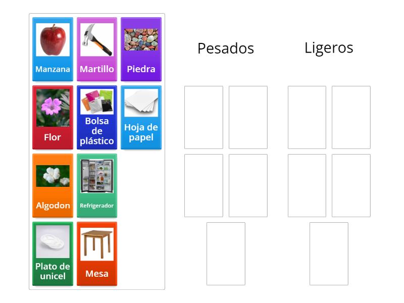 PDA.15. 1. 4. Distingue objetos pesados y ligeros - Group sort