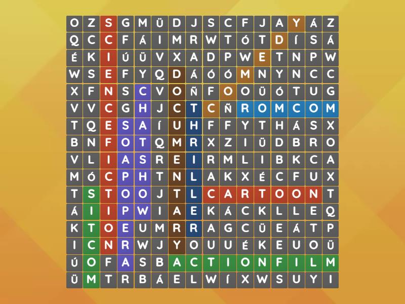 Types of movies and TV programs. - Wordsearch