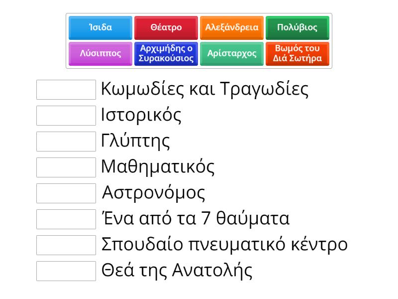 Ελληνιστικά χρόνια - Match up