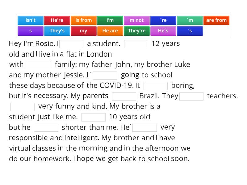 Verb to BE - text - Complete the sentence