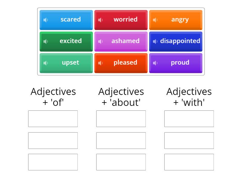 adjectives and preposition collocation - Group sort