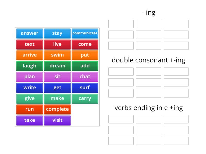 spelling Present Continuous + ing - Group sort
