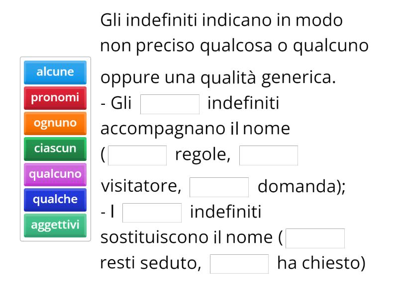 GRAMMATICA - AGGETTIVI E PRONOMI INDEFINITI - Completa la oración