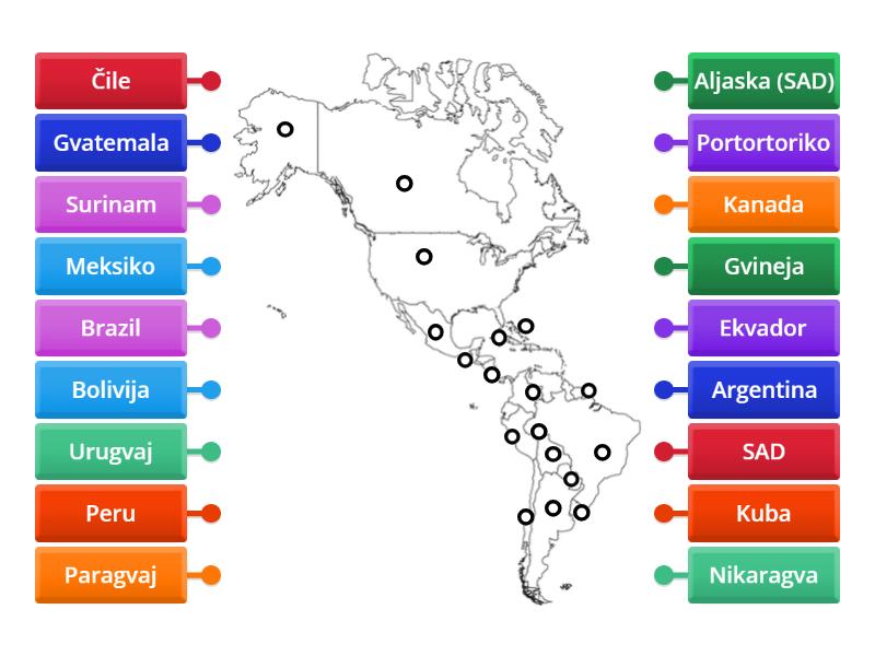 Amerika slijepa karta - Labelled diagram