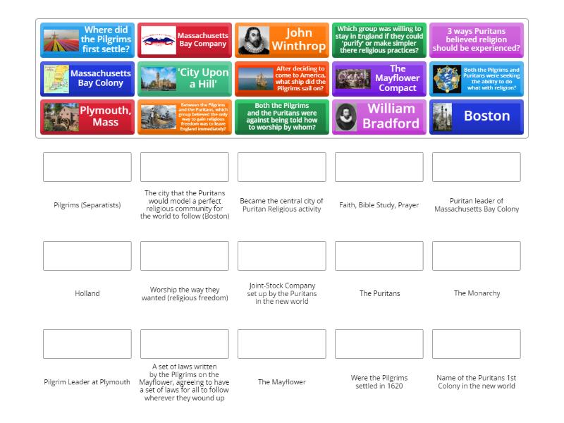 Pilgrims and Puritans - Match up
