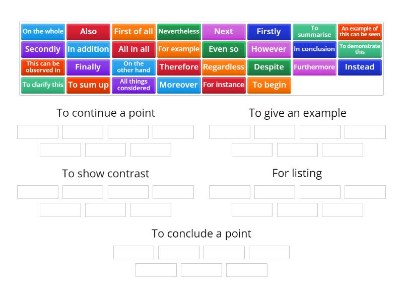 Writing Part 1 - Linkers and Connectors - Group sort