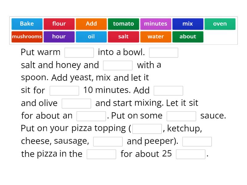 Pizza recipe (Vocab revision) - Missing word