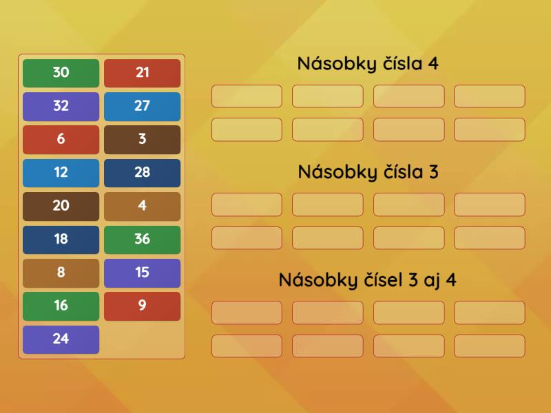 Násobky čísel 3 a 4 - Group sort