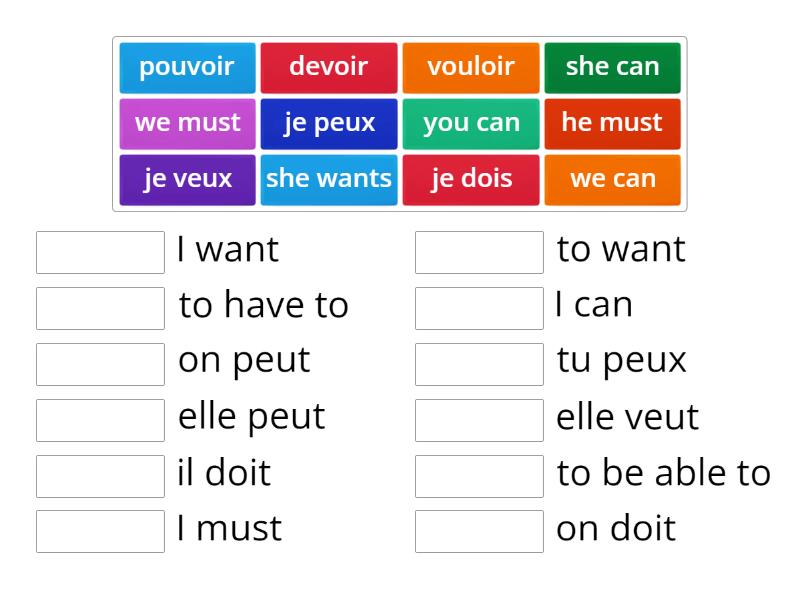 Y9 French Modal Verbs - Madame Knibb - Match up