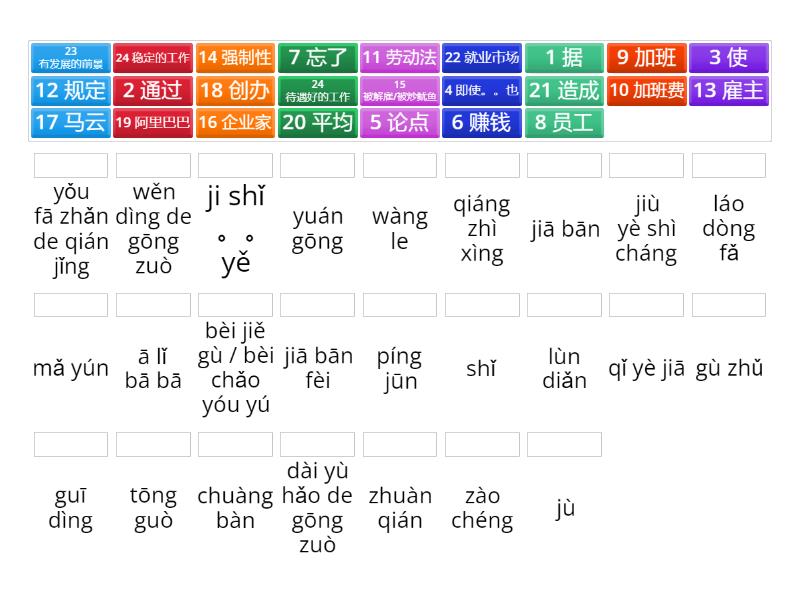 A level Mandarin Work Set 2 Match up - Une las parejas