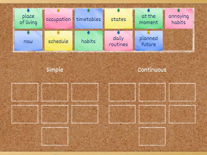 Present Simple Continuous sorting - Ordenar por grupo