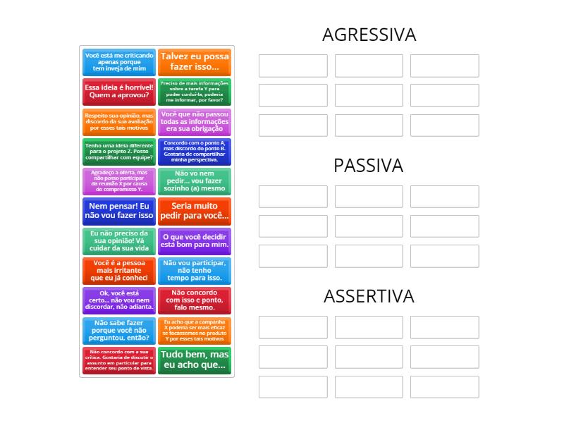 COMUNICAÇÃO ASSERTIVA-AGRESSIVA-PASSIVA - Classificação em grupos