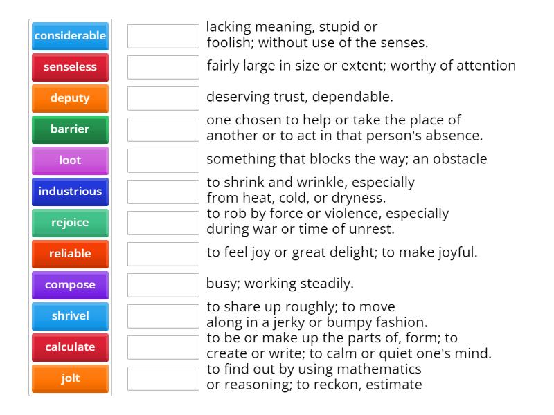 5th Grade Vocabulary Unit 7 - Match up