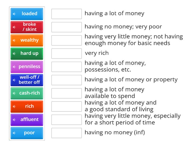 Money Vocabulary - Adjectives - Match up