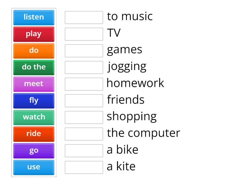 free time activities collocations - Match up