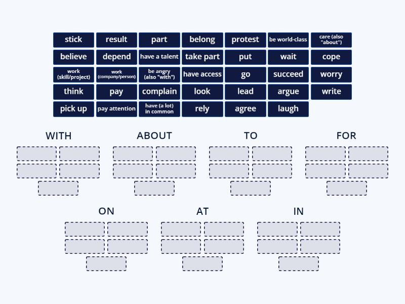 Verbs with prepositions - Group sort