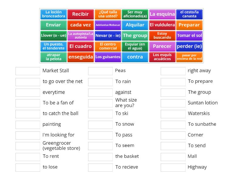 Repaso A, B, C, D, E Vocab - Match up